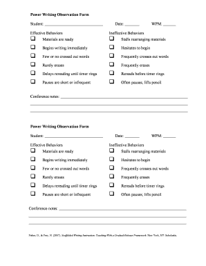 Fillable Online Power Writing Observation Form Fax Email Print - pdfFiller