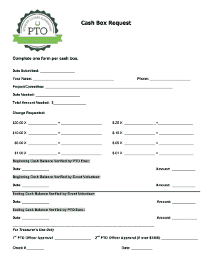 Fillable Online Cash Box Request bFormb Fax Email Print - pdfFiller