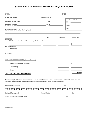 Fillable Online STAFF TRAVEL REIMBURSEMENT REQUEST FORM Fax Email Print ...