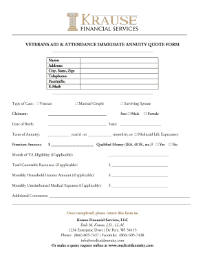 Fillable Online VETERANS AID ATTENDANCE IMMEDIATE ANNUITY QUOTE FORM ...
