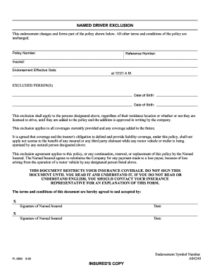 Fillable Online named driver exclusion - WIAA Insurance Fax Email Print ...