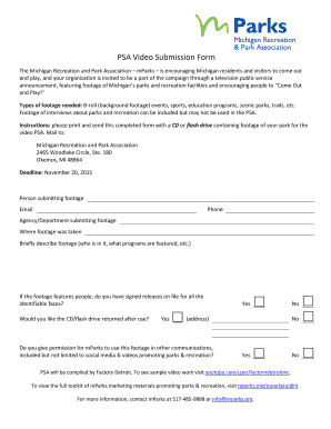 Fillable Online PSA Video Submission Form - MParks Fax Email Print ...