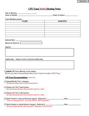 Fillable Online browardprevention CPS Team Initial Meeting Notes ...