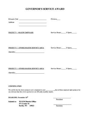 Fillable Online GOVERNORS SERVICE AWARD new DEFINITION CRITERIA 1 Fax ...