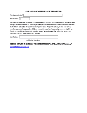 Fillable Online CLUB FAMILY MEMBERSHIP PARTICIPATION FORM Fax Email ...