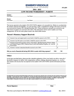 Fillable Online 2014-2015 FVLIP5 Low Income Worksheet - Parent.docx Fax Email Print - pdfFiller