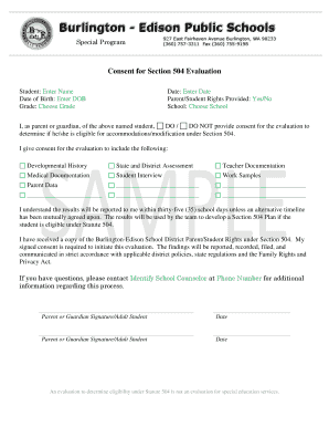 Fillable Online Consent for Section 504 Evaluation Fax Email Print ...