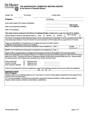 Fillable Online Date student began PhD studies at McMaster Fax Email ...