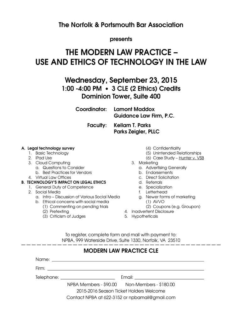 Fillable Online norfolkandportsmouthbar THE MODERN LAW PRACTICE USE AND ...