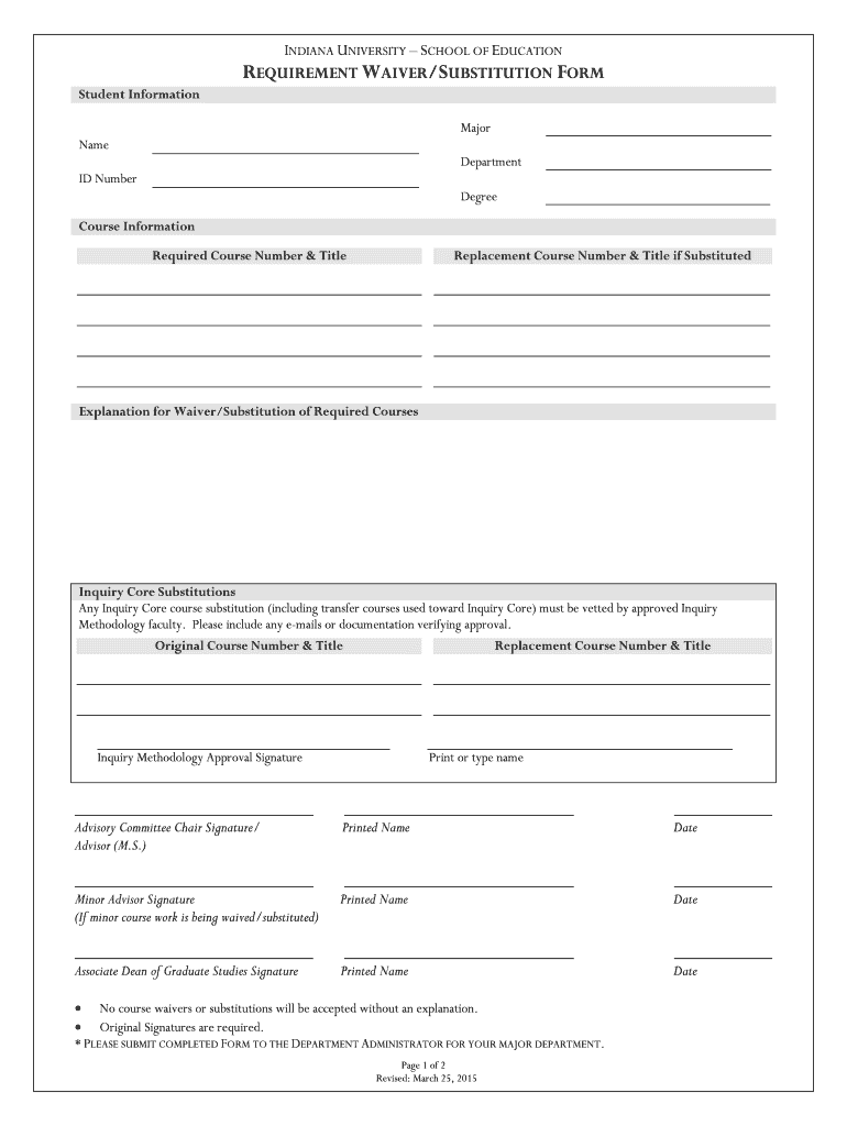 Fillable Online education indiana Requirement Waiver-Substitution Form Fax Email Print - pdfFiller