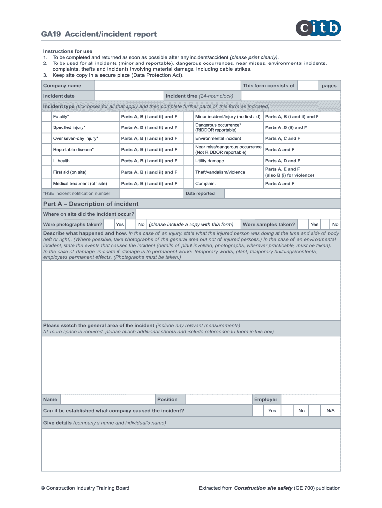 GA19 Accidentincident Report - CITB - Fill and Sign Printable Template ...