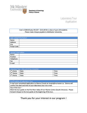 Fillable Online Laboratory Tour Application - McMaster Faculty of Science Fax Email Print ...
