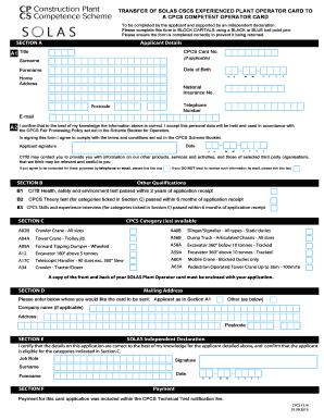 Fillable Online TRANSFER OF SOLAS CSCS EXPERIENCED PLANT OPERATOR CARD ...