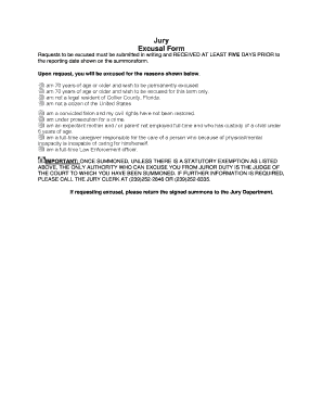 Fillable Online Jury Excusal Form Requests to be excused must be ...