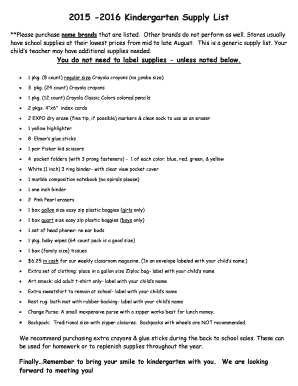 Fillable Online ktufsd 2015 -2016 Kindergarten Supply List - ktufsdorg ...