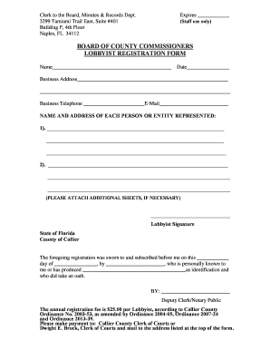 Fillable Online BOARD OF COUNTY COMMISSIONERS LOBBYIST REGISTRATION ...