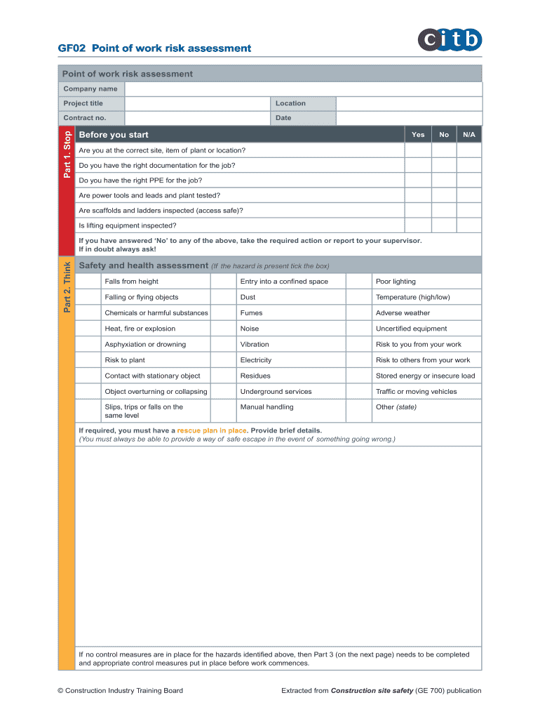 Point Of Work Risk Assessment Pdf - Fill Online, Printable, Fillable ...