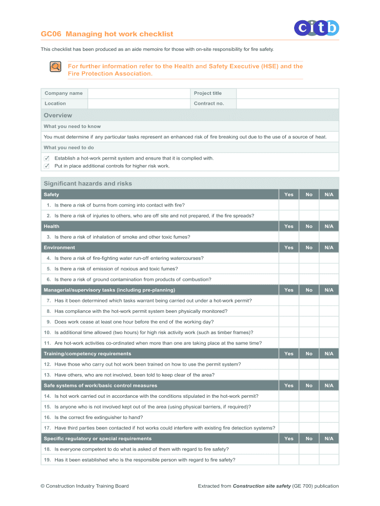 Citb Hot Works Permit - Fill Online, Printable, Fillable, Blank | pdfFiller