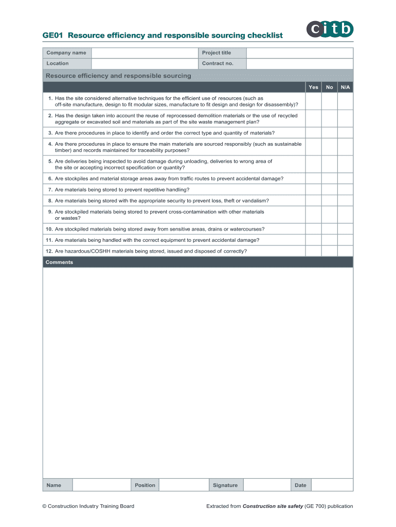 Fillable Online GE01 Resource efficiency and responsible sourcing ...