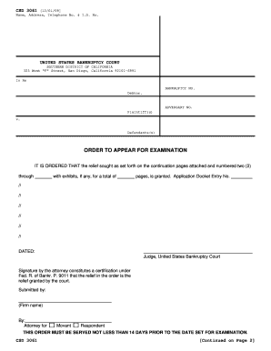 Fillable Online casb uscourts ORDER TO APPEAR FOR EXAMINATION Fax Email ...