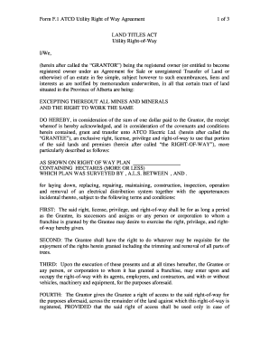 Fillable Online Form F1 ATCO Utility Right of Way Agreement 1 of 3 LAND ...