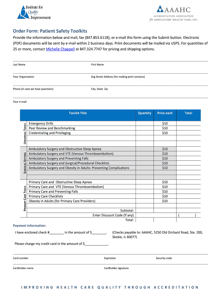 Fillable Online aaahc Order Form Patient Safety Toolkits - aaahcorg Fax ...