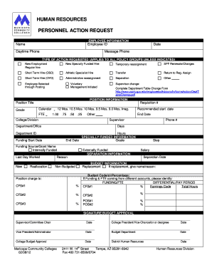 Fillable Online HUMAN RESOURCES PERSONNEL ACTION REQUEST Fax Email ...