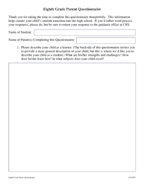 Fillable Online csdvt Eighth Grade Parent Questionnaire Eighth Grade ...