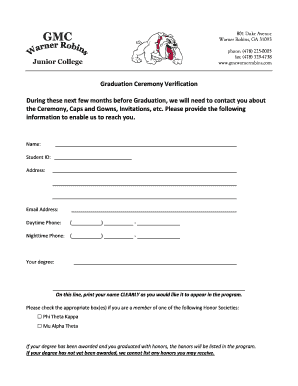 Fillable Online files gmc cc ga Graduation Information Form Feb ...