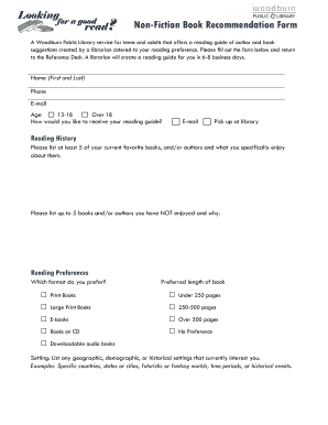 Fillable Online Non-Fiction Book Recommendation Form - Woodburn Fax ...