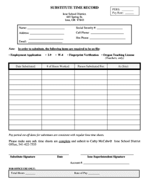 Fillable Online SUBSTITUTE TIME RECORD - imesdk12orus Fax Email Print ...