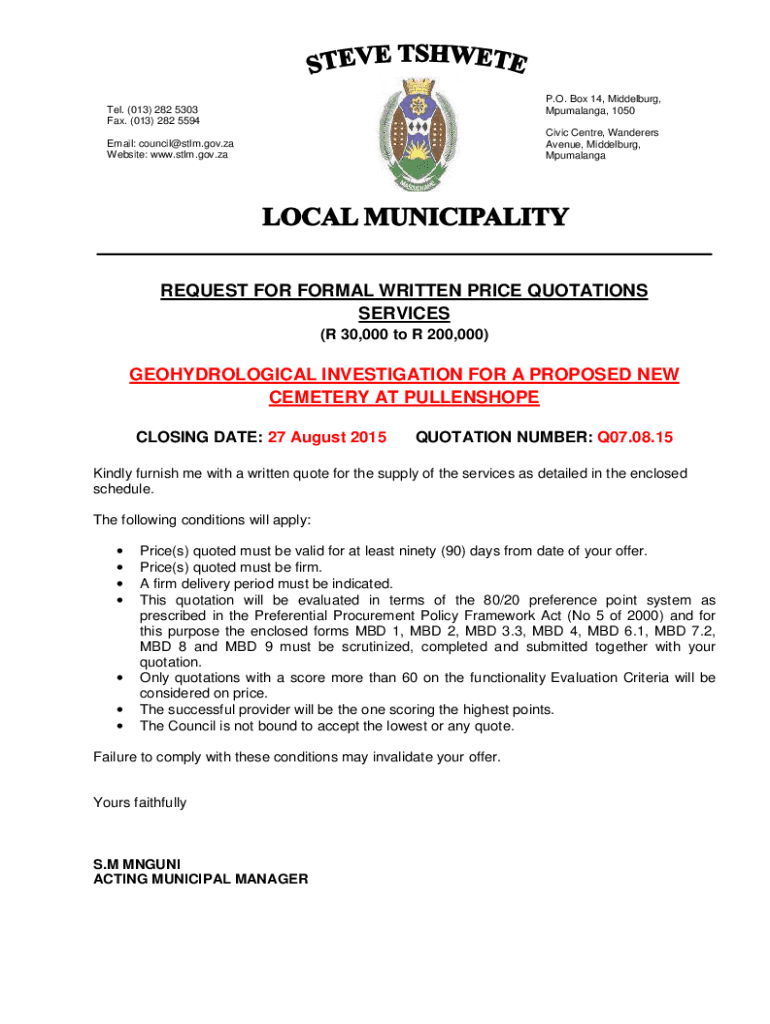 Fillable Online Tenders - Steve Tshwete Fax Email Print - pdfFiller