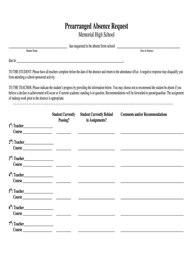Fillable Online Prearranged Absence Request - ECASD Fax Email Print ...