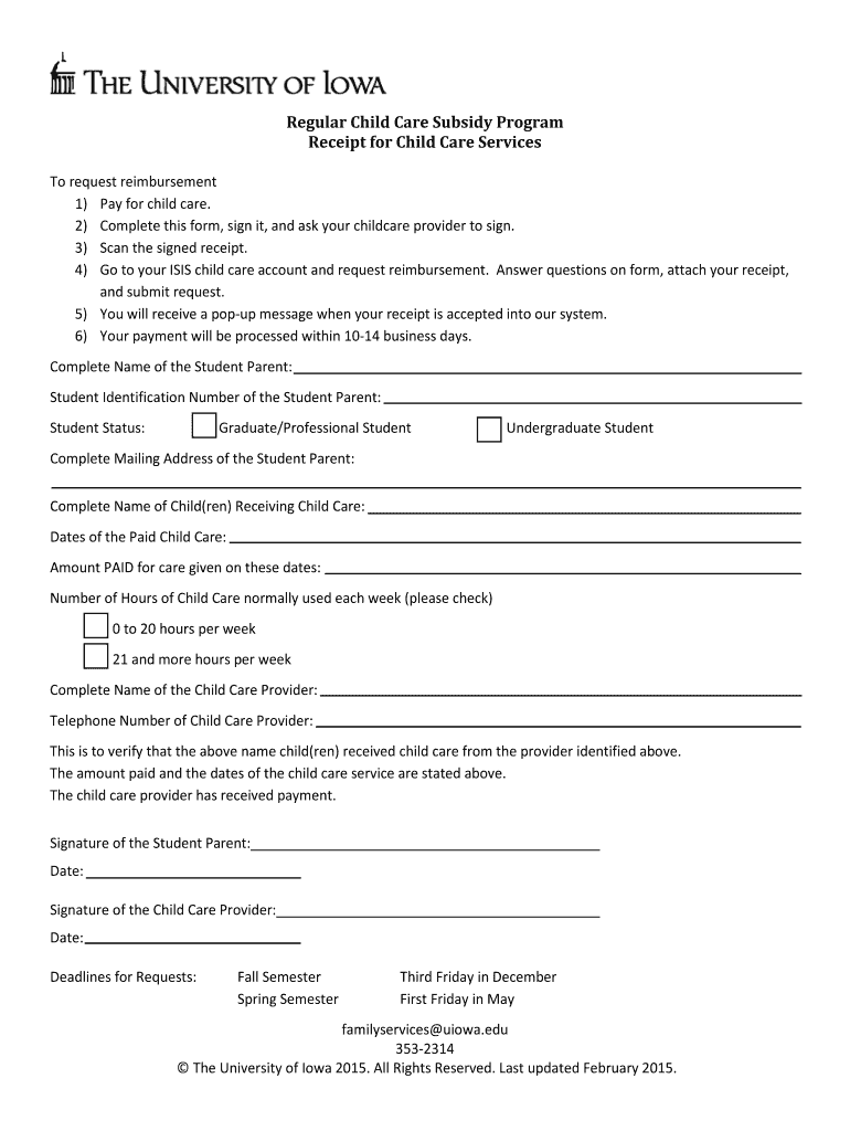 Fillable Online Regular Child Care Subsidy Program Child Care Subsidy ...