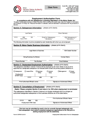 Fillable Online Employment Authorization Form In compliance with the ...