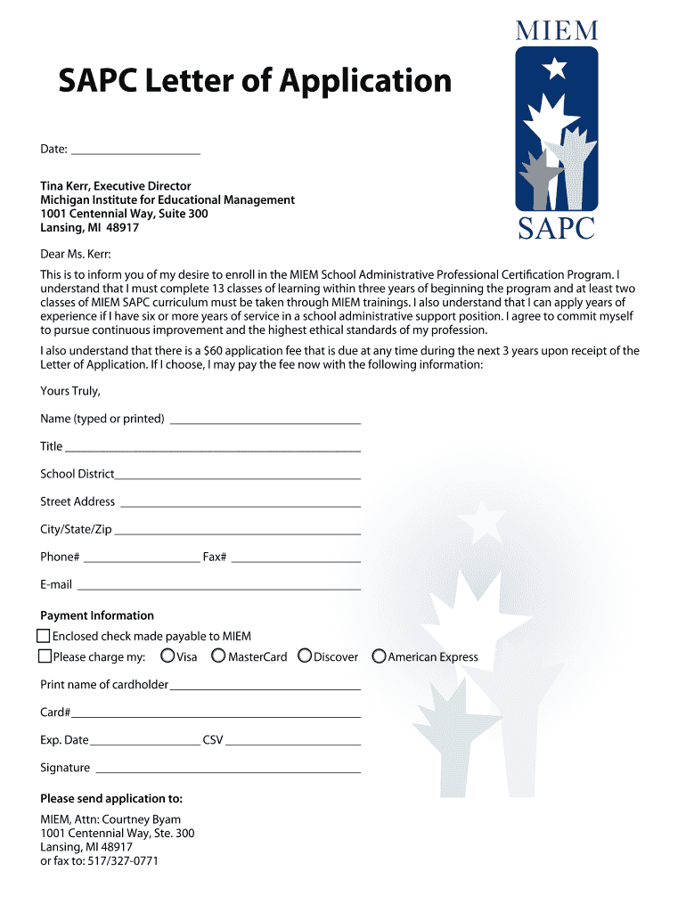 Fillable Online gomiem SAPC Letter of Application - gomiemorg Fax Email ...