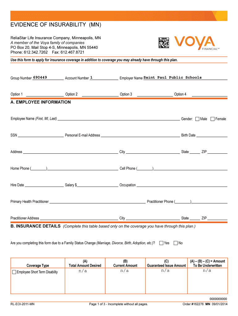 Fillable Online hr spps EVIDENCE OF INSURABILITY EOI INSTRUCTIONS WHEN ...