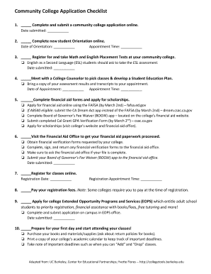 Fillable Online Community College Application Checklist Fax Email Print ...