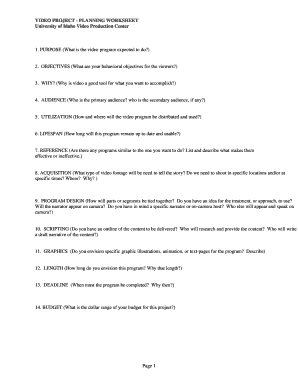 Fillable Online VIDEO PROJECT - PLANNING WORKSHEET Fax Email Print ...