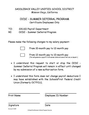 Fillable Online Summer Deferral Program Form - Saddleback Valley ...