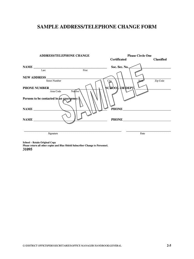 Fillable Online SAMPLE ADDRESSTELEPHONE CHANGE FORM Fax Email Print ...