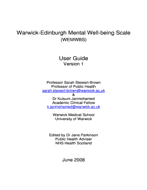 Fillable Online Warwick-Edinburgh Mental Well-being Scale Fax Email ...