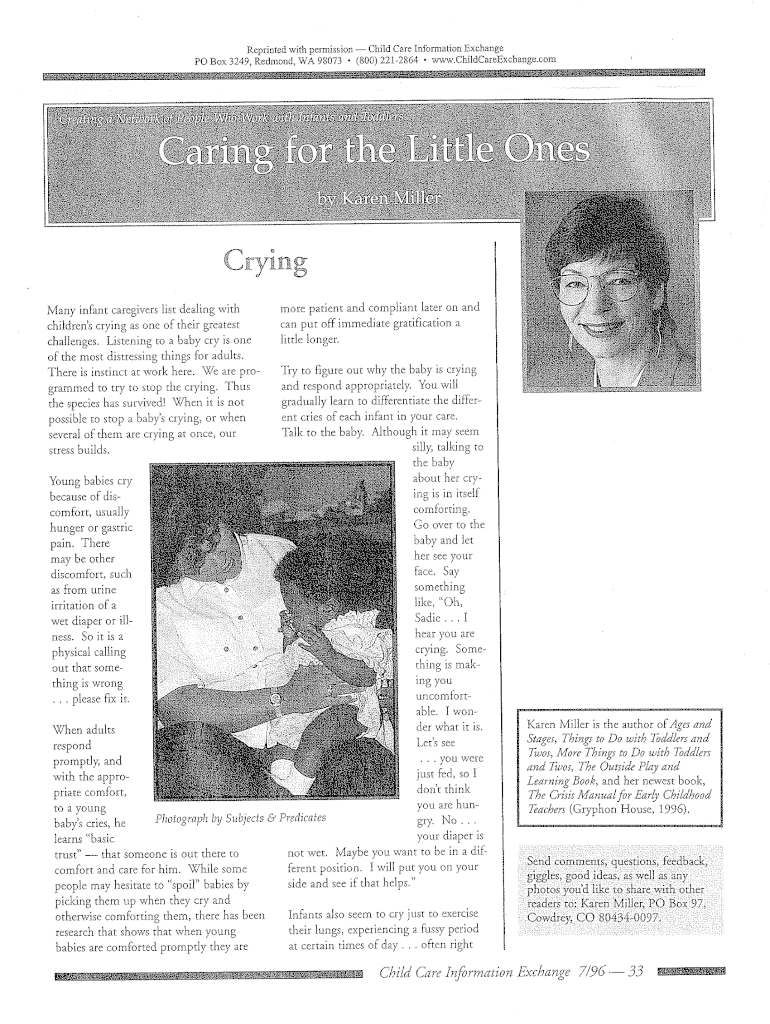 Fillable Online Managing Crying Info packet - Wisconsin Child Care ...