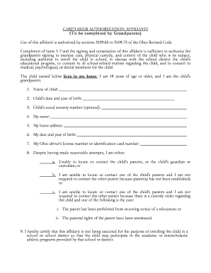 Fillable Online CARETAKER AUTHORIZATION AFFIDAVIT To be completed by ...