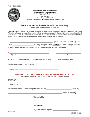 Fillable Online Designation of Death Benefit Beneficiary Fax Email ...