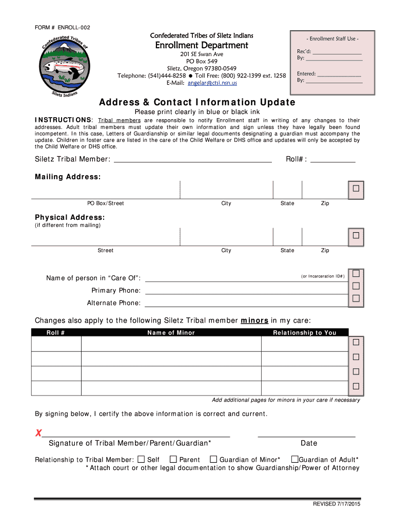 Fillable Online Address Contact Information Update Fax Email Print ...