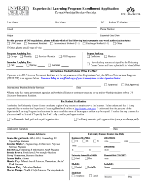 Fillable Online career uncc Experiential Learning Program Enrollment ...