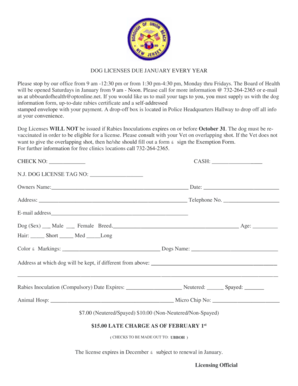 Fillable Online DOG LICENSES DUE JANUARY EVERY YEAR Fax Email Print - pdfFiller
