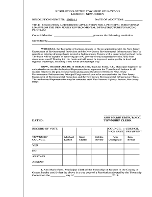Fillable Online RESOLUTION OF THE TOWNSHIP OF JACKSON JACKSON, NEW ...
