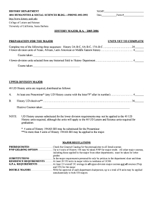 Fillable Online registrar sa ucsb HISTORY MAJOR BA - 2005-2006 ...
